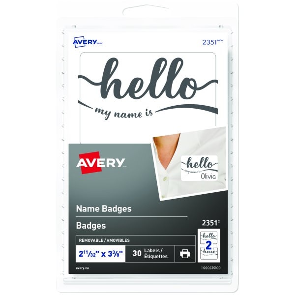 Avery® Name Badge, Hello my Name is, 30/pkg