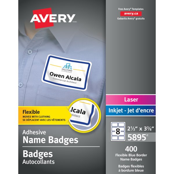 Avery® Name Badge Labels, Blue Border, 400/bx