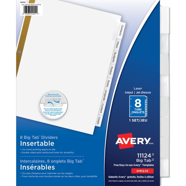 Avery® Big Tab Insertable Index Dividers, 8-Tabs, Clear