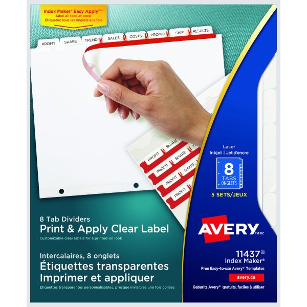 Avery® Index Maker® Clear Label Dividers, 8-Tabs, 5 sets/pkg