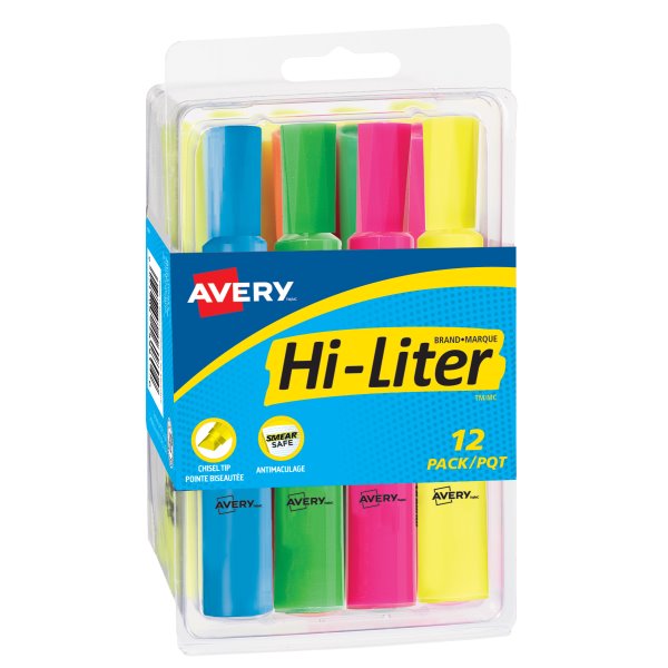 Avery® Hi-Liter, Assorted Colours, 12/bx
