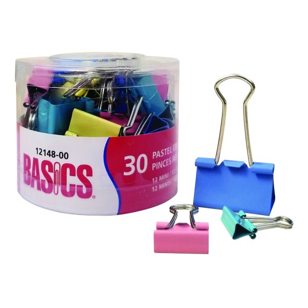 Basics® Fold-Back Clips, Assorted Sizes & Colours Colours, 30/tub
