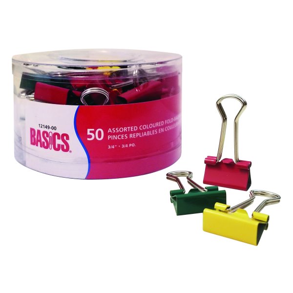 Basics® Fold-Back Clips, 3/4", Assorted Colours, 50/tub