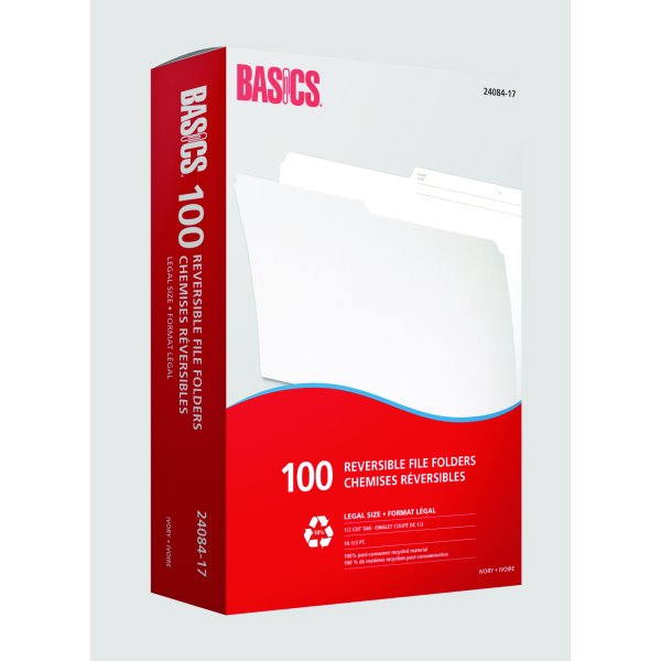 Basics® Reversible File Folders, Legal, Ivory, 100/bx