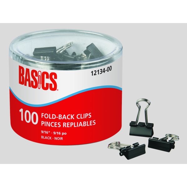 Basics® Fold-Back Clips, 9/16", 100/tb