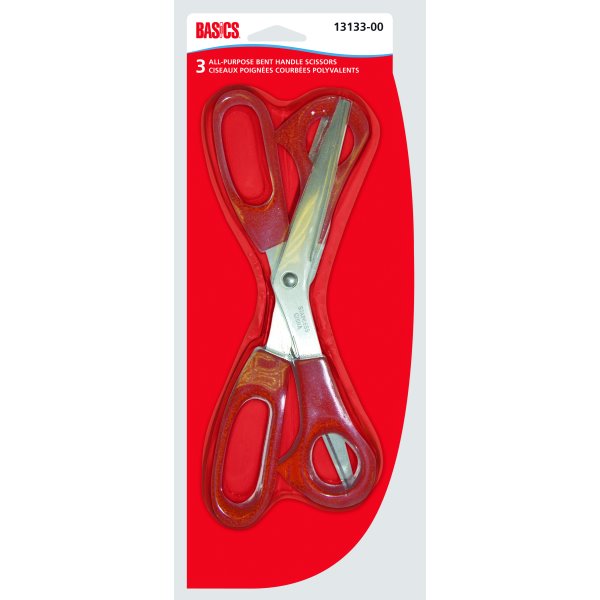 Basics® 8" All Purpose Scissors, Bent Handle, 3/pkg