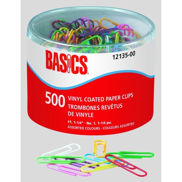 Basics® Vinyl Coated Paper Clips, #1, 1-1/4", 500/tb