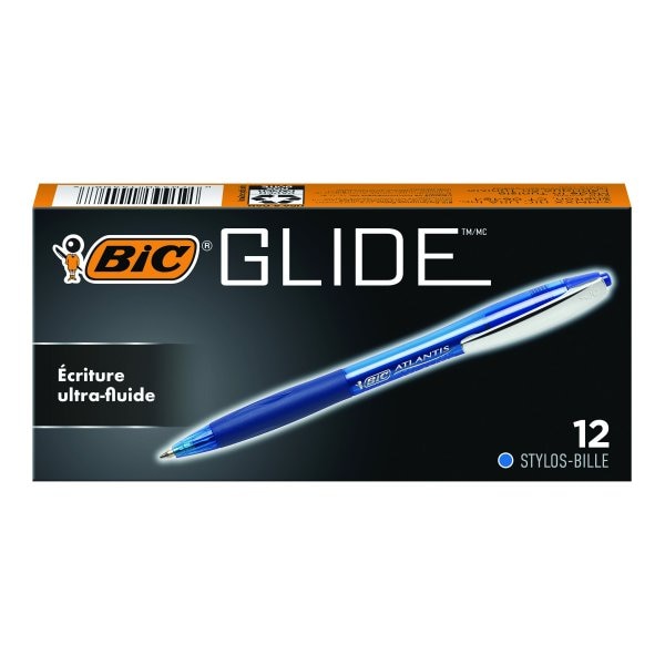 Bic® Glide® Retractable Ballpoint Pens, Medium, Blue, 12/bx