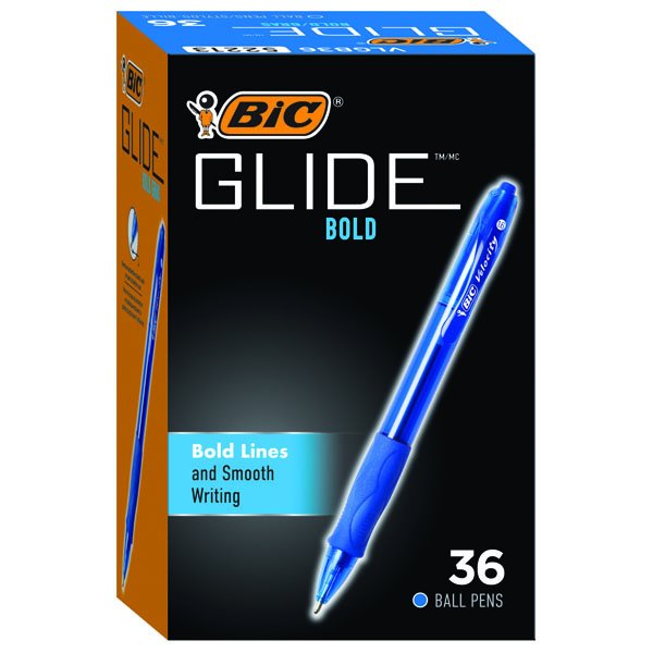 Bic® Glide Bold Retractable Ball Point Pen, Extra Bold Point, Blue, 36/bx
