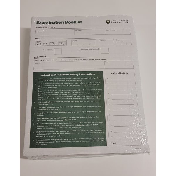 University of Saskatchewan Examination Booklet