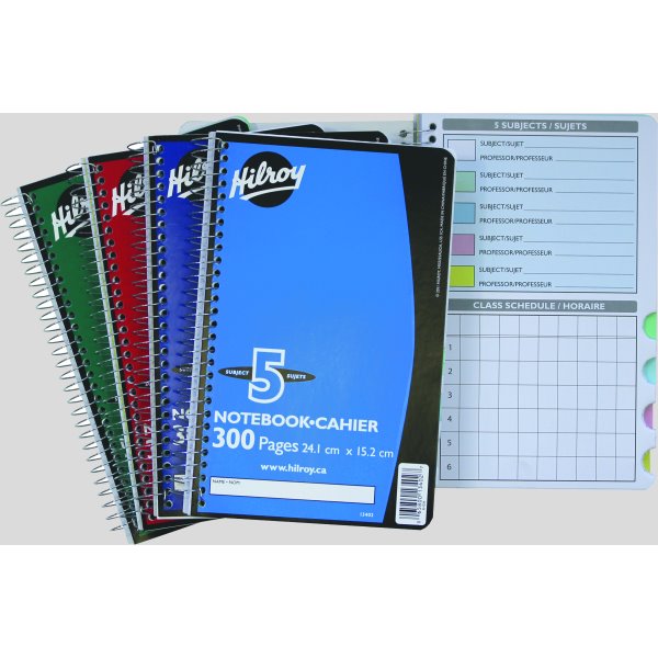 Hilroy 5-Subject Notebook, 6" x 9-1/2", 300 Pages, Assorted Colours