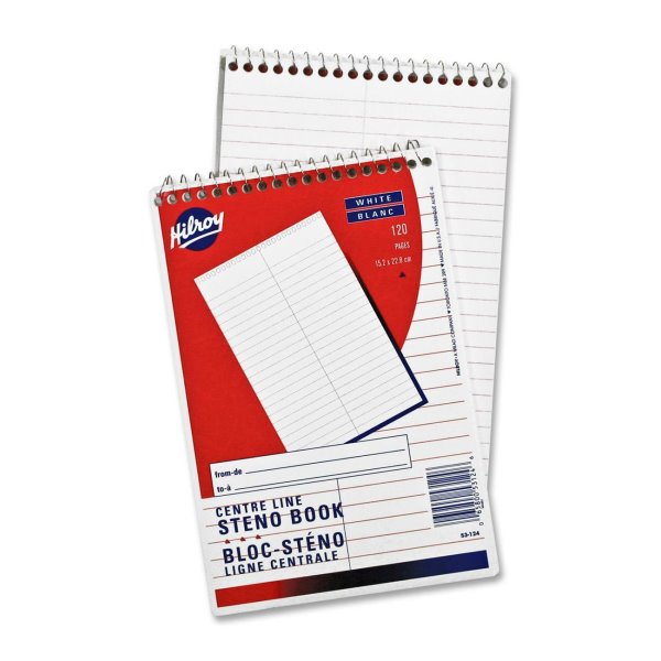 Steno Notebook, 6" x 9-1/2", 120 Pages, White