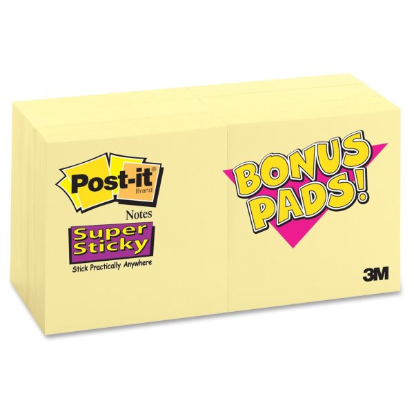 Post-It Super Sticky Notes Canary Yellow, 3" x 3"