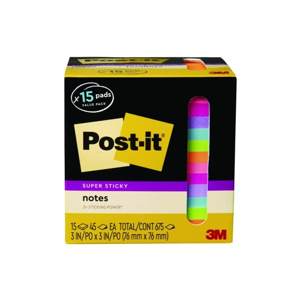 Post-it® Super Sticky Notes Cabinet Pack, 3" x 3", Assorted Bright Colours