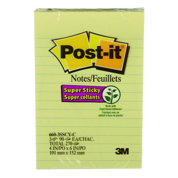 Post-It Super Sticky Notes, Lined, 4" x 6