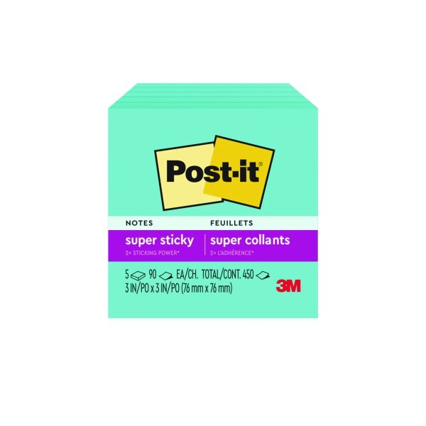 Post-it® Notes Cubes, 3" x 3", Aqua, 5/pkg