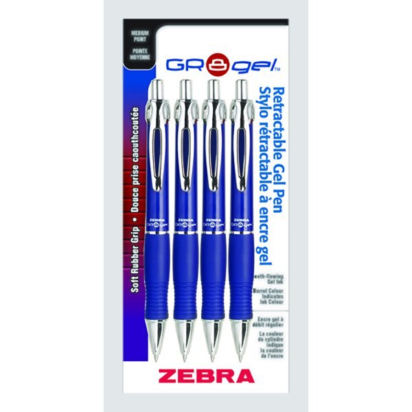 Zebra GR8 Retractable Gel Pens, 0.7mm, Blue, 4/pkg